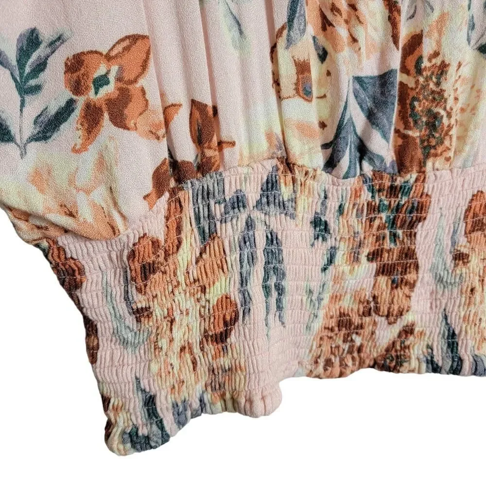 American Rag | Tops | American Rag Pink Rose Floral Peasant Top Smocked ...